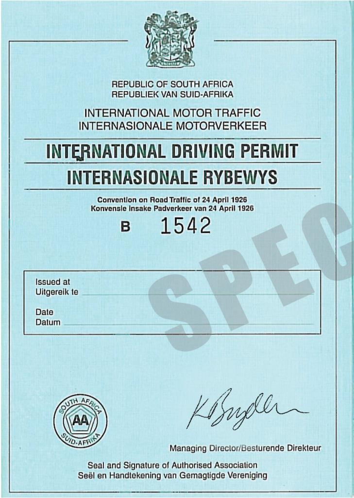 South Africa - International Driving Permit